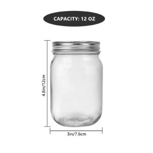 20 Pack Glass Mason Jars, 12 oz Clear Glass Jars with Regular Mouth and Silver Metal lids, Canning Jars for Food Storage, Vegetables and Dry Food, Includes 30 Black Labels