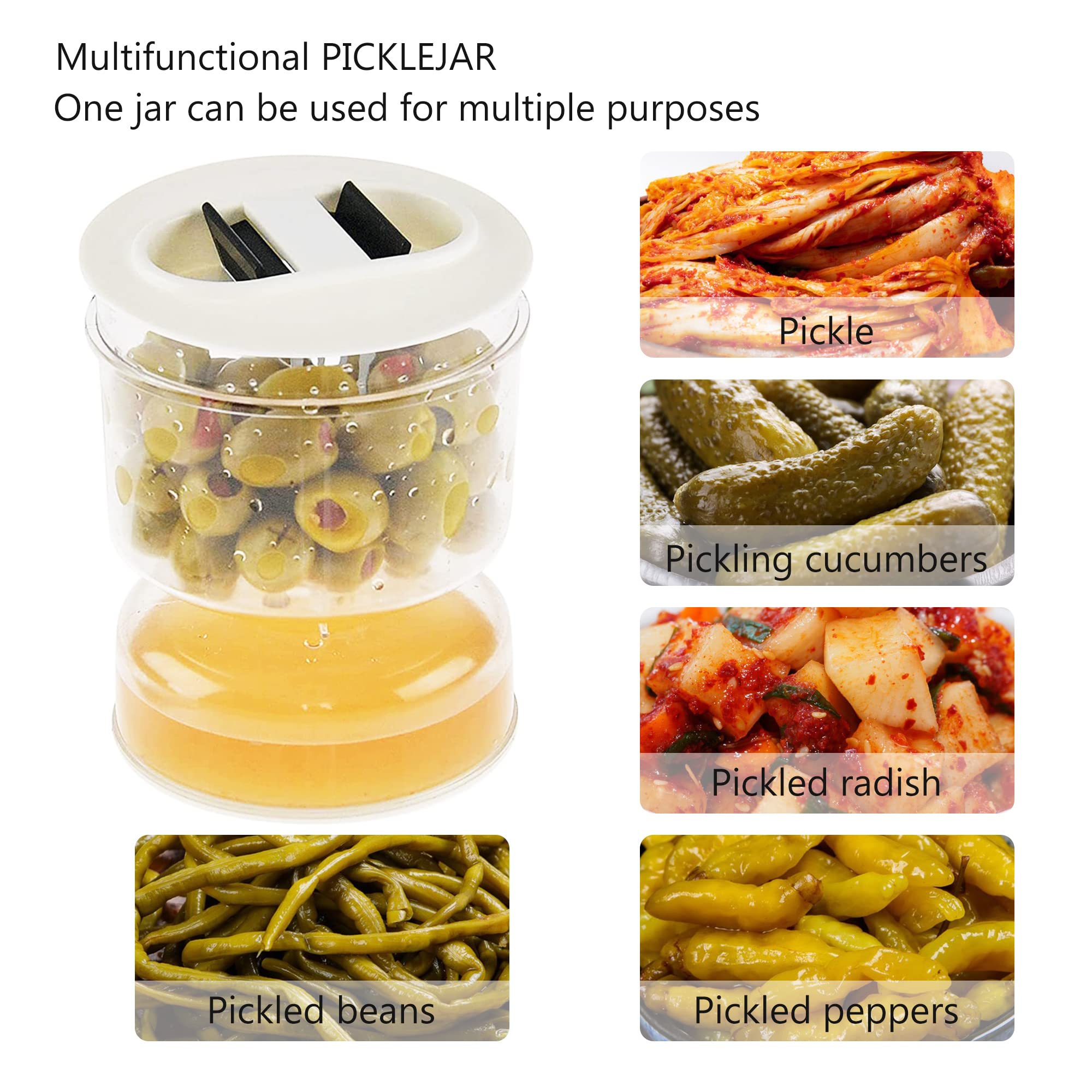 SAODRHFU Pickle and Olive Hourglass Jar - Pickle Jar with Strainer Flip, Pickle Grabber, Juice Separator, Pickle Container, Kimchi Jar for Airtight Food Storage