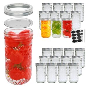 mason jars 12 oz,canning jars with lids 24pack,glass jam jars, jelly jars with airtight lids,ideal for canning, preserving, honey, wedding favors, shower favors