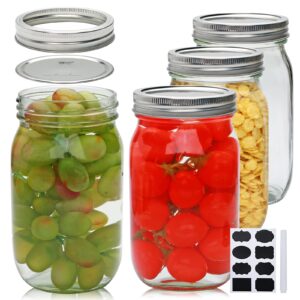 Woaiwo-q Wide Mouth Mason Jars Set, 32oz Clear Glass Jars 4-Pack for Storage, Overnight Oats, Snacks, Jam or Jelly,Canning,Fermenting,Pickling,DIY Projects…