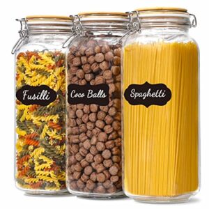 vitever [ taller ] 92oz glass jars with airtight lid, large glass food storage jars, 3 pack wide mouth airtight glass jars for kitchen pantry spaghetti, square mason jars with labels