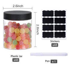 OUSHINAN 48PCS 8OZ Plastic Jars with Screw On Lids, Pen and Labels Refillable Empty Round Slime Cosmetics Containers for Storing Dry Food, Makeup, Slime, Honey Jam, Cream, Butter, Lotion