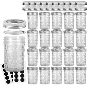 verones mason jars 8oz, 8 oz canning jars jelly jars with regular lids and bands, ideal for jam, honey, wedding favors, shower favors, 20 pack,extra 20 lids