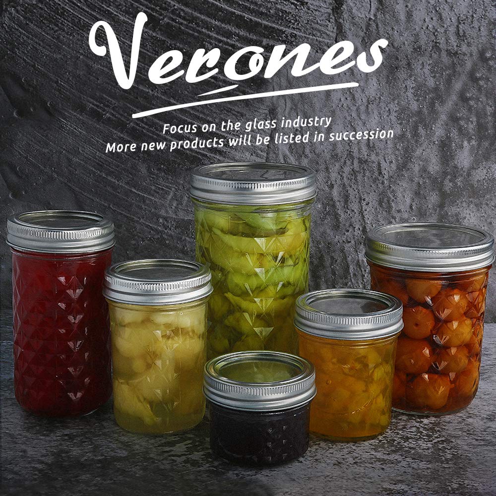 VERONES Mason Jars 8OZ, 8 OZ Canning Jars Jelly Jars with Regular Lids and Bands, Ideal for Jam, Honey, Wedding Favors, Shower Favors, 20 Pack,Extra 20 Lids