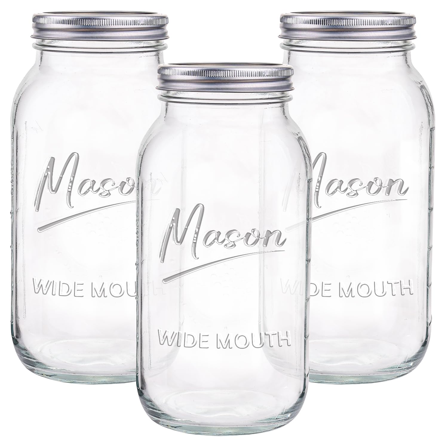 Galssmagic 64 oz Mason Jar Wide Mouth,3 Pack Large Half Gallon Mason Jars with Airtight Lid,Big Glass Jars for Canning,Pickling,Fermenting,Storing