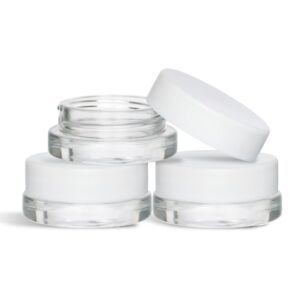 (90 pack) 7ml low profile thick glass jars with white lids - airtight containers for oil, lip balm, wax, cosmetics