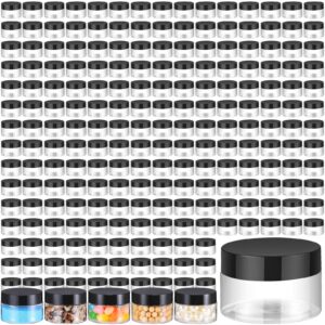 aoriher 150 pcs plastic container jars with lids round cosmetic jars empty plastic jars for lotion, cream, ointments, makeup, eye shadow, rhinestone, samples, pot, travel storage (black,1 oz)