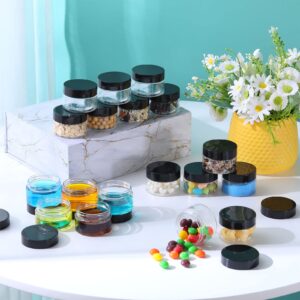 Aoriher 150 Pcs Plastic Container Jars with Lids Round Cosmetic Jars Empty Plastic Jars for Lotion, Cream, Ointments, Makeup, Eye Shadow, Rhinestone, Samples, Pot, Travel Storage (Black,1 oz)