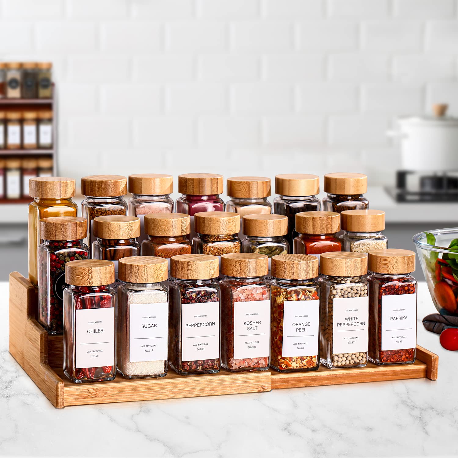 DWTS DANWEITESI 24 Pcs Spice Jars with Label-4oz Glass Spice Jars with Bamboo Lids,Spice Bottles Empty Glass With Labels, Kitchen Empty Spice Jars with Shaker Lids