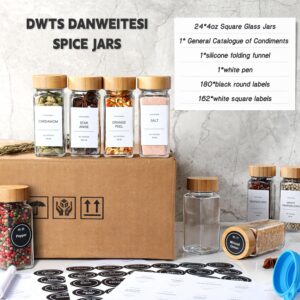 DWTS DANWEITESI 24 Pcs Spice Jars with Label-4oz Glass Spice Jars with Bamboo Lids,Spice Bottles Empty Glass With Labels, Kitchen Empty Spice Jars with Shaker Lids