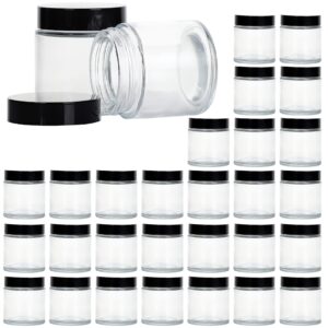 4oz glass jars with lids, hoa kinh 30 pack clear empty cosmetic containers round airtight glass jar with black lids for storing lotions, powders, and ointments