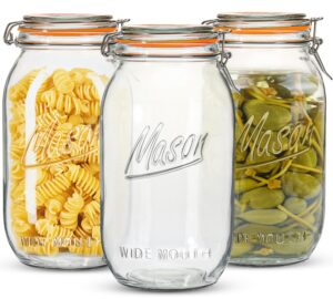 wide mouth mason jars 64 oz 3 pack half gallon glass jar with airtight lids, large mason jar with scale mark food storage canning jars for pickling flour sugar pasta oats cereal