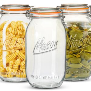 Wide Mouth Mason Jars 64 oz 3 Pack Half Gallon Glass Jar with Airtight Lids, Large Mason Jar with Scale Mark Food Storage Canning Jars for Pickling Flour Sugar Pasta Oats Cereal