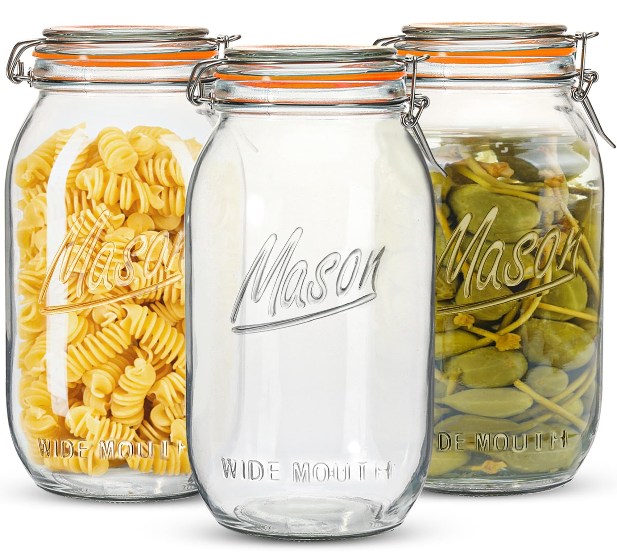 Wide Mouth Mason Jars 64 oz 3 Pack Half Gallon Glass Jar with Airtight Lids, Large Mason Jar with Scale Mark Food Storage Canning Jars for Pickling Flour Sugar Pasta Oats Cereal