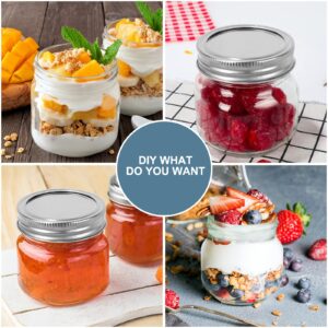 CycleMore 24 Pcs 8oz Clear Glass Mason Jars With Regular Silver Separable Lids, 250ml Round Spice Jars Canning Jars for Honey, Jam, Herb, Wedding Favors, Kitchen Storage, DIY Souvenir