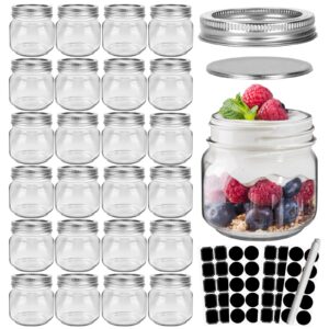 cyclemore 24 pcs 8oz clear glass mason jars with regular silver separable lids, 250ml round spice jars canning jars for honey, jam, herb, wedding favors, kitchen storage, diy souvenir