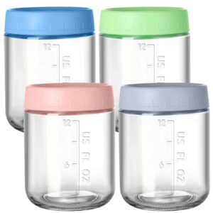 kitchop 4 pack overnight oats containers with lids, glass jars with lids, mason jars with airtight lids, glass storage containers for leftover, breakfast and lunch(14.5 oz)