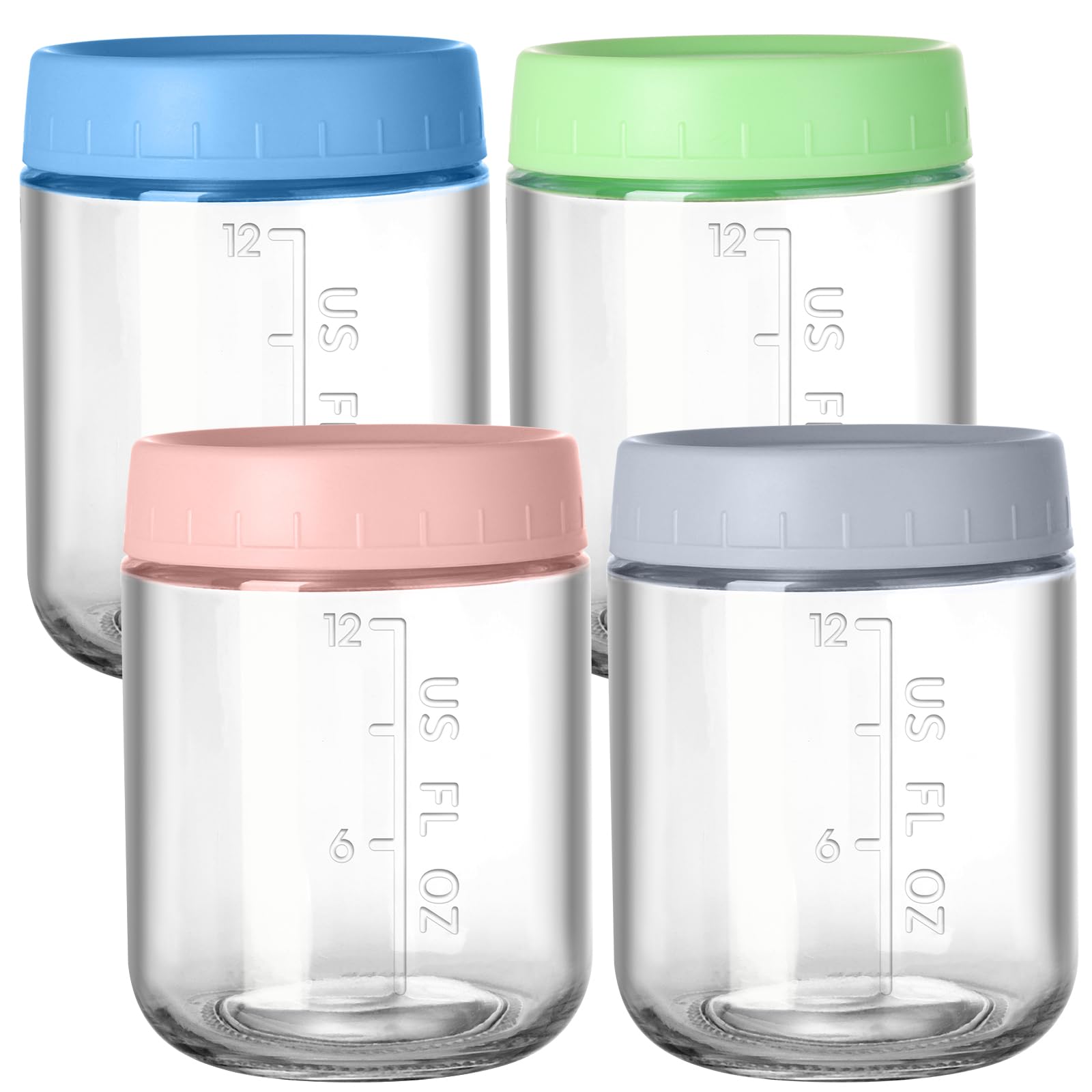 KITCHOP 4 Pack Overnight Oats Containers with Lids, Glass Jars with Lids, Mason Jars with Airtight Lids, Glass Storage Containers for Leftover, Breakfast and Lunch(14.5 oz)