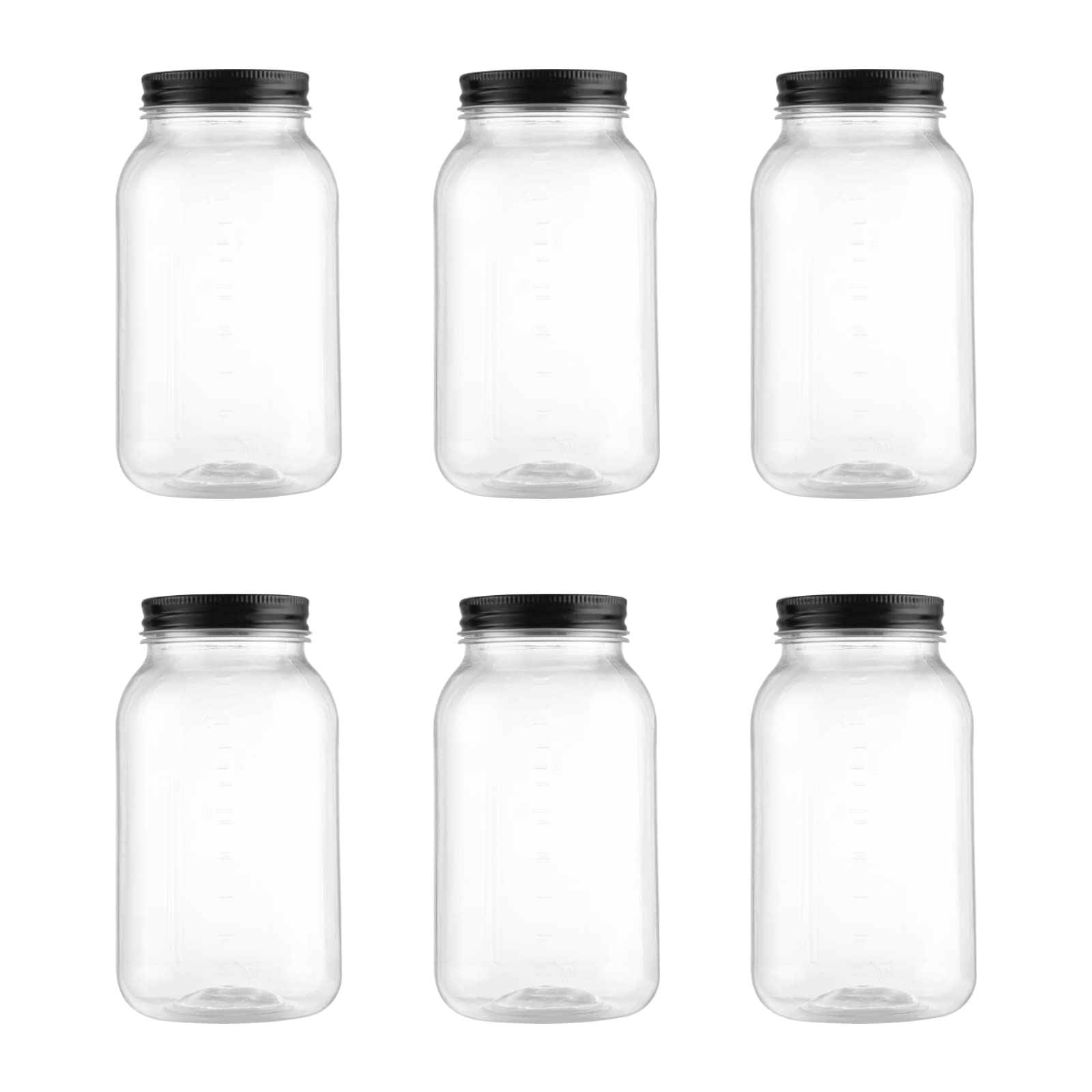 novelinks 32 OZ Clear Plastic Mason Jars with Lids - Dishwasher Safe Plastic Mason Jars 32 OZ Plastic Jars with Lids for Kitchen & Household Storage (6 Pack) (Black)