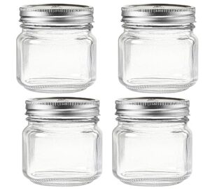 regular mouth mason jars 8 oz - (4 pack) - regular mouth 8-ounces mason jars with ball airtight lids and bands - for canning, fermenting, pickling, freezing - glass jar, microwave & dishwasher safe