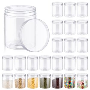 irenare 24 pcs 16 oz clear plastic jars with ribbed lids wide mouth food plastic mason jars 16 oz airtight paint storage containers for dried fruit, honey, nuts, kitchen household (clear lids)