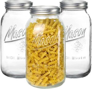 yniken 3 pack large mason jars 64 oz wide mouth half gallon mason jars with airtight lid and band, durable glass food storage jars, clear glass jars for canning, fermenting, pickling, storing