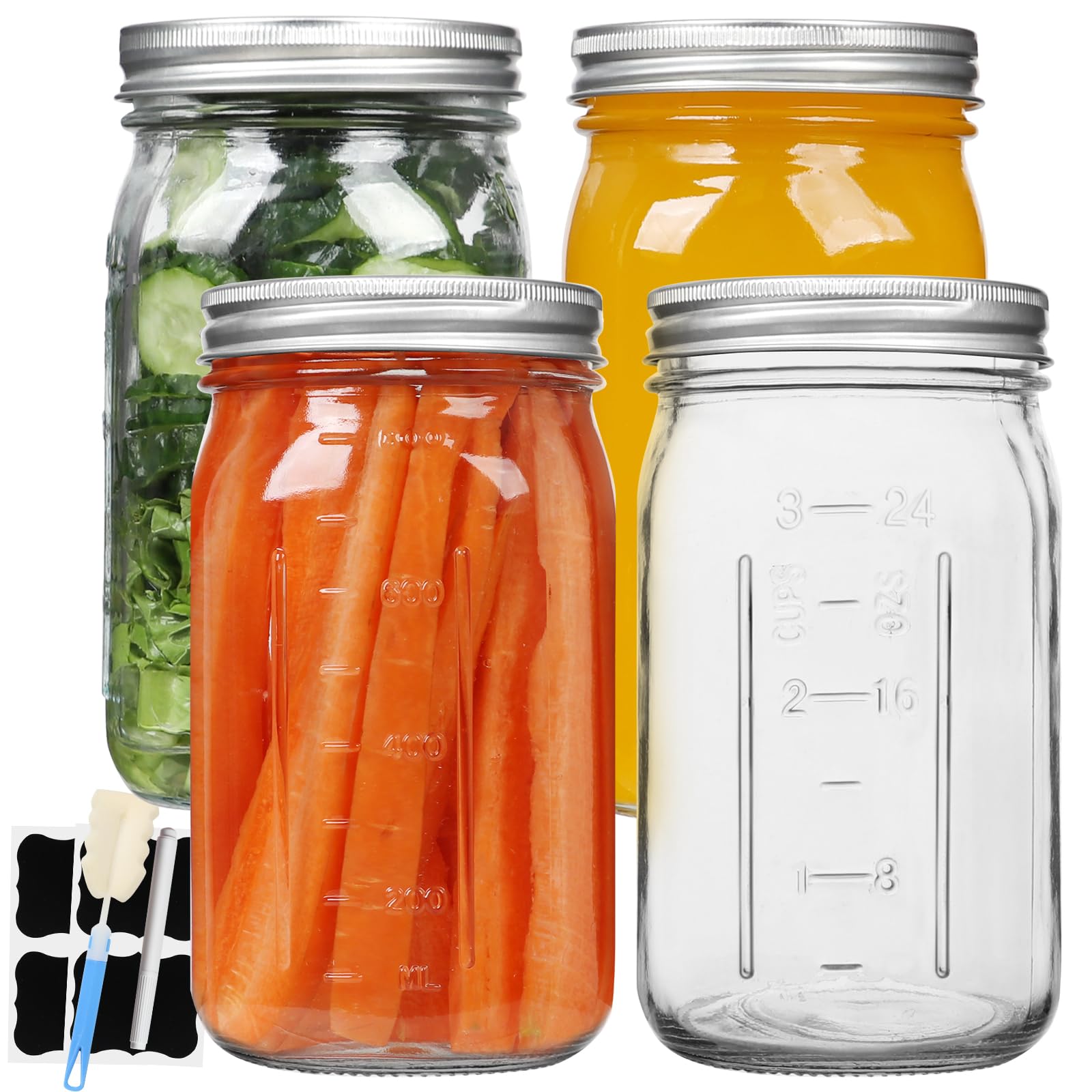 STARSIDE Mason Jars 32 oz with Wide Mouth Airtight Lids,4 pack 1 L Mason Jars,Glass Canning Jars,Clear Glass Jars with Lids for Pickles,Jams,Salad,Food Storage