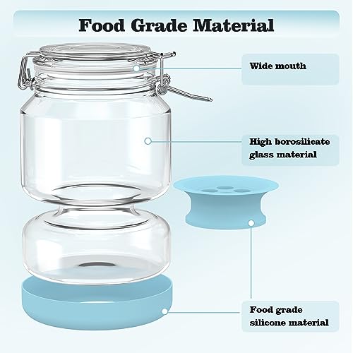 Trtyldt Glass Pickle Jar with Strainer Flip,Hourglass Pickle Juice Separator Jar for Olives,Gherkins or Sliced Pickles, 40.5oz Pickle Container Refrigerator Dishwasher Safe (light blue)