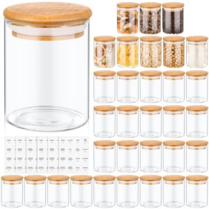 zubebe 32 pieces 7 oz glass spice jars with bamboo lids and labels, large clear spice containers with 660 spice labels airtight canisters sets for kitchen seasoning jars storage herbal teas, coffee