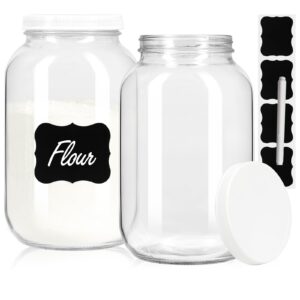 haneye 2 pack 1 gallon wide mouth glass jars, large mason jars gallon jars with white plastic lids, clear jar for fermenting kombucha pickling dry food storage