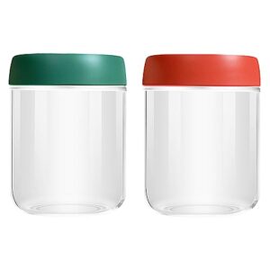 mr.kiangci 2 pack mason jars 16 oz with lids,wide mouth mason jars glass jar with screw lid,reusable overnight oats jars with lid for fruit,salad dressing, sauce,cereal,sugar,beans,spice(green red)