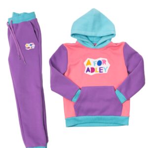 A FOR ADLEY Merch Super Soft Matching Color Block Fleece Set With Embroidered Logo on Top and Bottom (as1, alpha, s, regular)