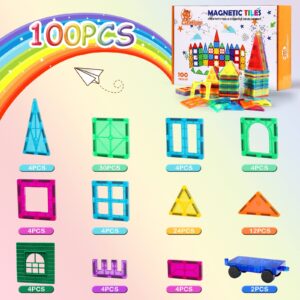 CuteTiger Mangetic Tiles, 100PCS Magnet Building Toys, Magnetic Building Set for Kids, Stacking Blocks, Perfect STEM Toys Gift for Boys and Girls