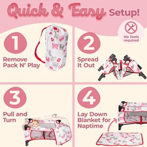 Litti Pritti Baby Doll Accessories Set - 4-Piece Baby Doll Furniture Set for 18 inch Dolls - Baby Doll Nursery Playset includes Baby Doll Swing, High Chair, Pack-N-Play & Carrier - Baby Doll Stuff