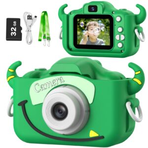 goopow kids camera toys for 3-8 year old boys,children digital video camcorder camera with cartoon soft silicone cover, best chritmas birthday festival gift for kids - 32g sd card included