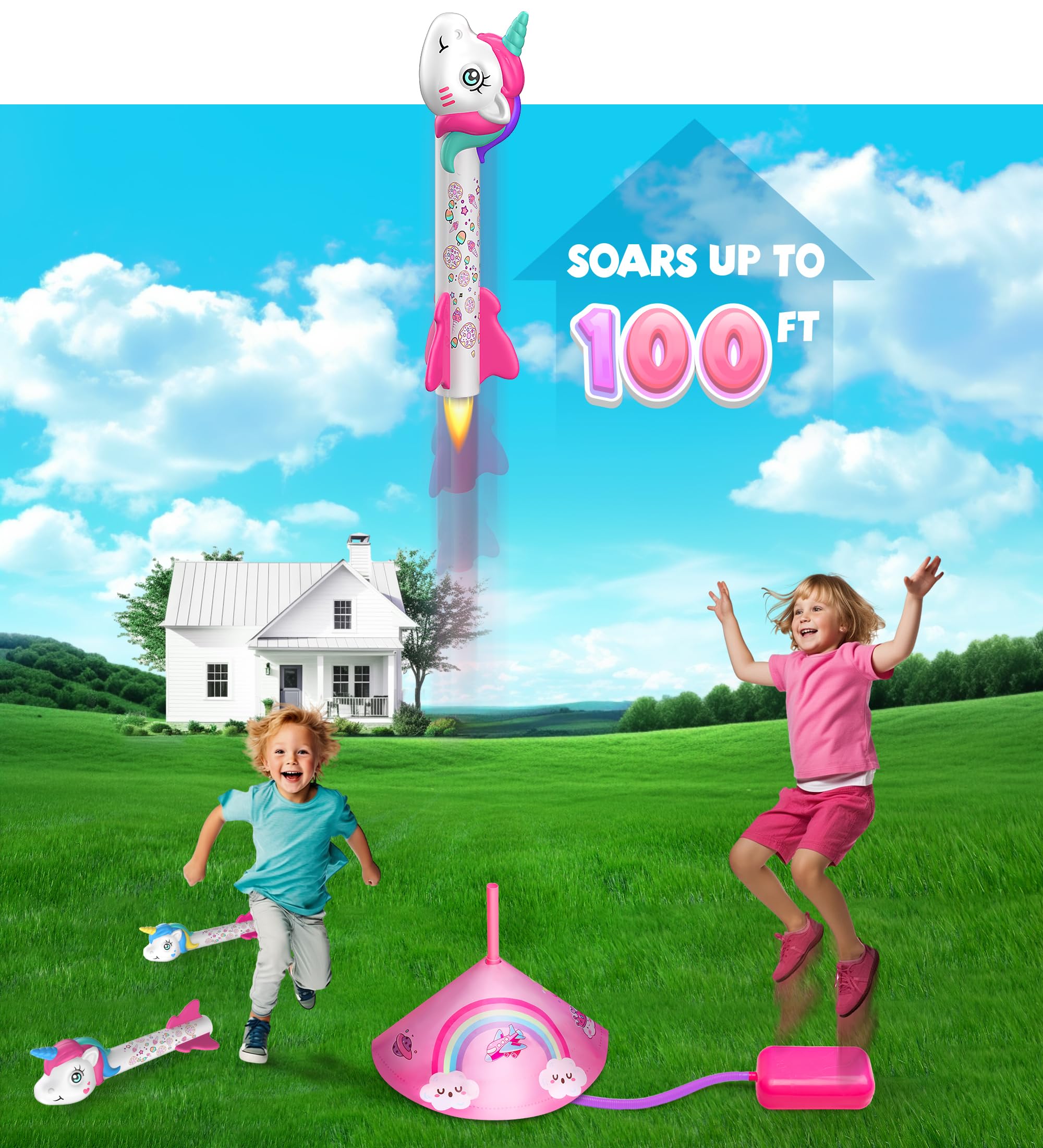 Huge Wave Unicorn Rocket Launcher for Kids, Stomping Launch up Toys, Birthday Gifts for Girls Ages 2 3 4 5 6 7 8 Years Old,Outdoor Toys