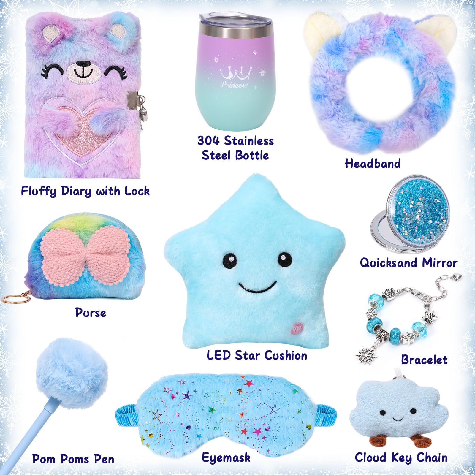 Golray Frozen Toys for Girls Kids Elsa Gift 6 7 8 9 10 Years Old, Light Up Pillow Stationery Plush Lock Diary Water Cup Fluffy Accessories Teen Princess Toy Christmas Birthday Gift for Girl Age 6+