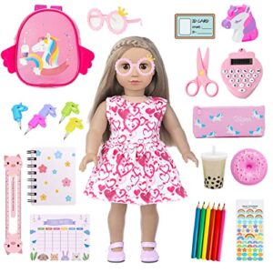 bddoll doll clothes and accessories school supplies playset for 18 inch girl doll with doll clothes,school bags, student cards, glasses, pencils, calculators, scissors, notebooks, etc