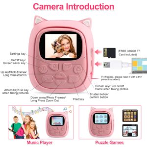 MINIBEAR Instant Print Camera for Kids Camera for Girls 50MP Kids Digital Camera, Toddler Camera Travel Essential Toys Christmas Birthday Gifts for Girls and Boys Kids Selfie Video Camera, Pink