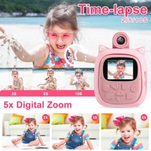 MINIBEAR Instant Print Camera for Kids Camera for Girls 50MP Kids Digital Camera, Toddler Camera Travel Essential Toys Christmas Birthday Gifts for Girls and Boys Kids Selfie Video Camera, Pink