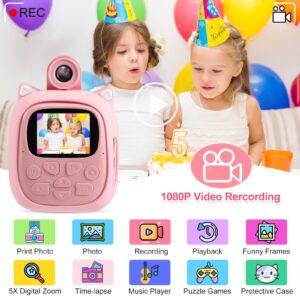 MINIBEAR Instant Print Camera for Kids Camera for Girls 50MP Kids Digital Camera, Toddler Camera Travel Essential Toys Christmas Birthday Gifts for Girls and Boys Kids Selfie Video Camera, Pink