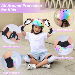 Kids Helmet, Toddler Bike Helmet with DIY Stickers Unicorn Knee Pads and Elbow Pads Set Adjustable Protective Gear Set for Girls Age 3-5-8 Years