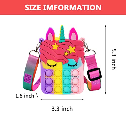 Civan Small Pop Purse, Unicorn Pop Purse for Girl and Women Pop Bag with Unicorn Pop Toy, Shoulder Bag Fidget Toys Pop Fidget Backpack Toy for ADHD Anxiety Kids Silicone Bag Pop for Girls