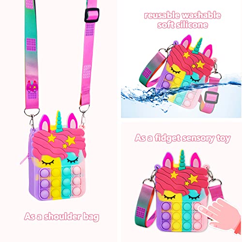 Civan Small Pop Purse, Unicorn Pop Purse for Girl and Women Pop Bag with Unicorn Pop Toy, Shoulder Bag Fidget Toys Pop Fidget Backpack Toy for ADHD Anxiety Kids Silicone Bag Pop for Girls