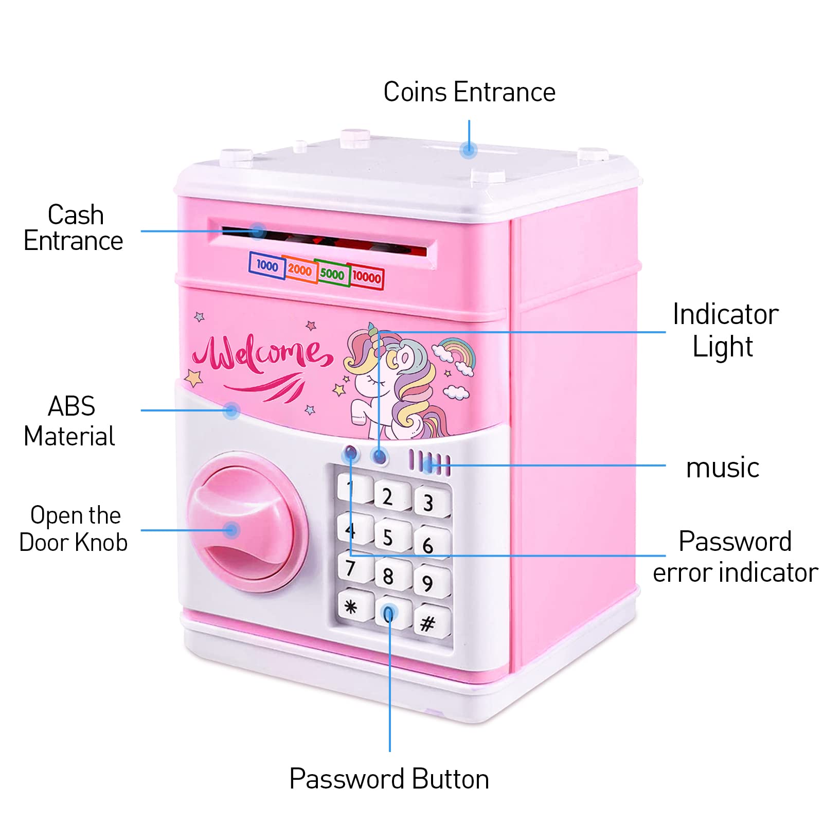 ATM Unicorn Piggy Bank for Boys Girls, Electronic Money Bank with Stickers, Kids Toys for 5 6 7 8 9 10 11 12 Year Old Boys Birthday Gifts