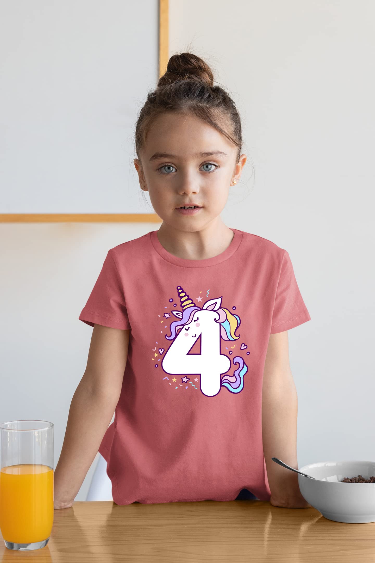 unicorn 4th birthday shirts for toddler girls outfit 4 year old fourth four shirt (5 Years, Mauve)