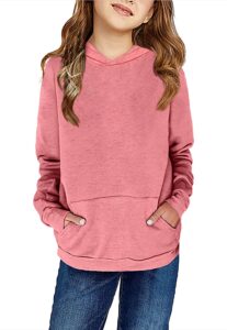 haloumoning kids girls fleece pullover hoodies cute leopard printed hooded sweatshirts with pockets 4-15 years