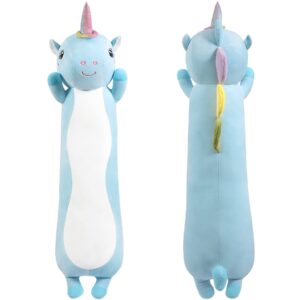 unicorn plush pillow: soft 27.5" large hugging stuffed animal toy for kids, girls - blue (baby shower, birthday, valentine)