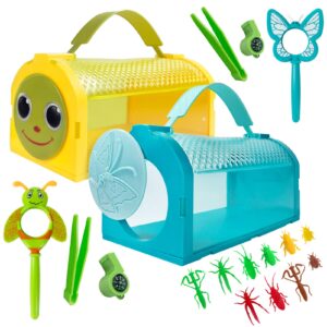 essenson bug catcher kit, outdoor toy gift for 3 4 5 6 7 8+ year old boys girls kids, 2 pcs bug cage butterfly, outdoor explorer kit with whistles for backyard exploration