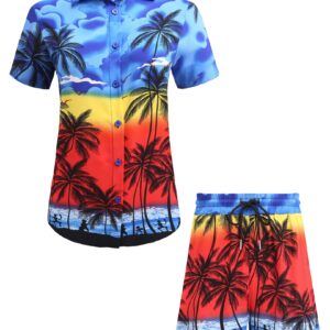 COOFANDY Womens Floral Blouse Set Hawaiian 2 Piece Outfit Button Lounge Beach Tracksuits